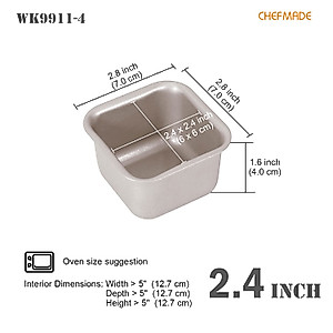 CHEFMADE Mini Brownie Cake Pan Set, 2.4-Inch 4Pcs Non-Stick Square Muffin Pan Blondie Bakeware for Oven and Instant Pot Baking (Champagne Gold)