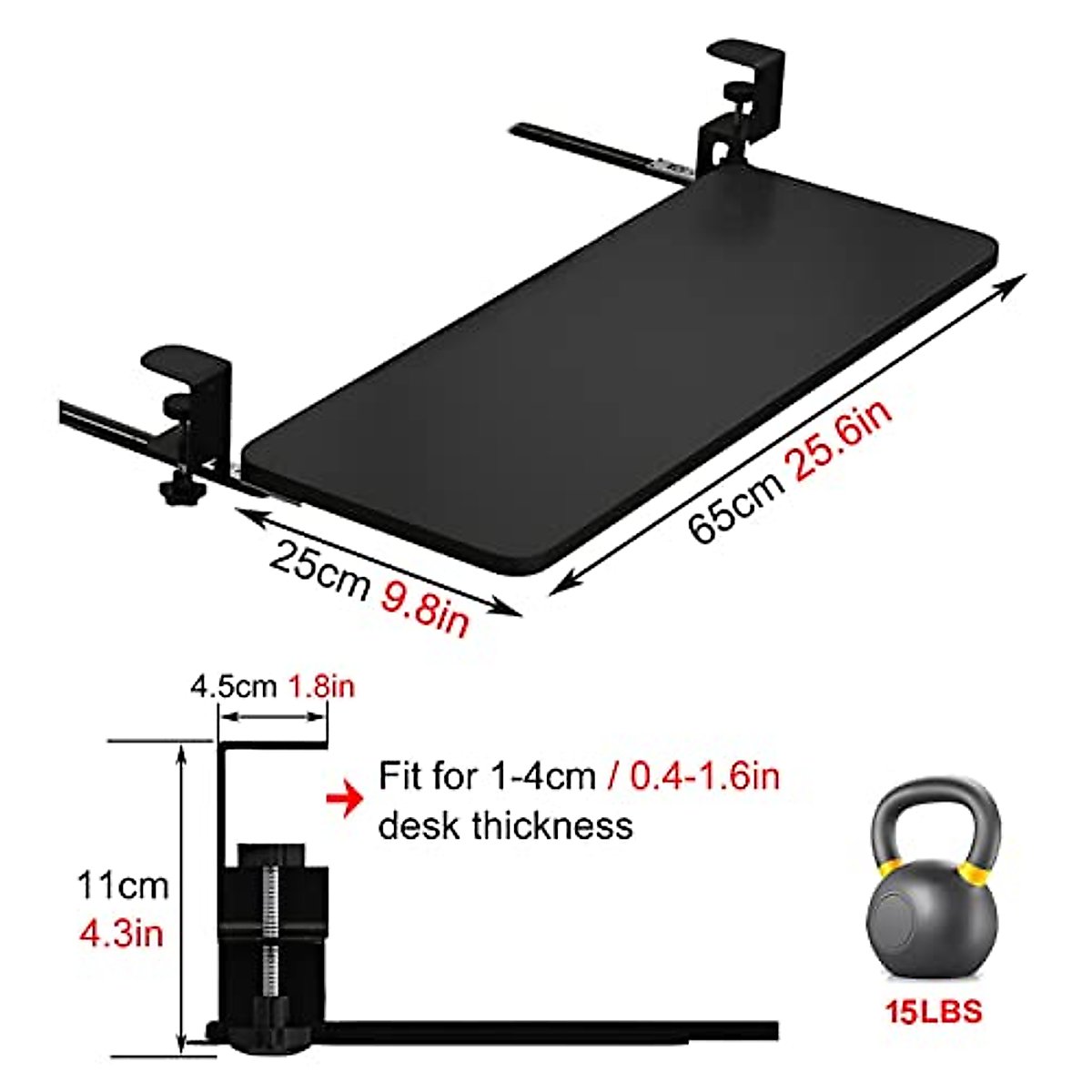 Under Desk Keyboard Tray for Corner L Shaped Desk, Clamp On Keyboard Drawer Slide Out, Ergonomic Desk Extender with Swivel Clips NO Need to Dill Holes, Black