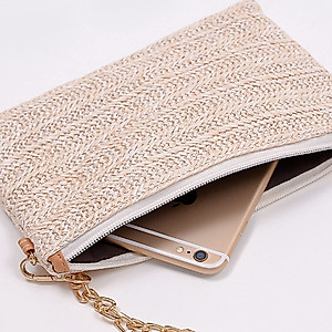ZLM BAG US Natural Straw Boho Purse Zipper Wristlet Handbag Handmade Straw Crossbody Shoulder Bag