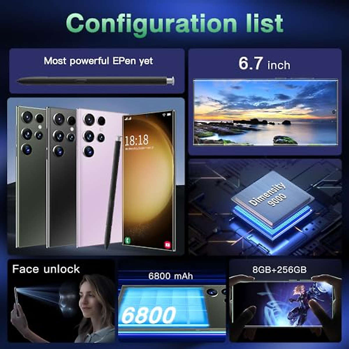 VSMOX S23Ultra Mobile Phones 2023, Android 13.0 Smartphones, 6800mAh, 8GB 256GB/128GB, 10 Core, 64MP 32MP, 6.7 inch HD Screen, 5G Dual Sim Free Unlocked, Face Unlock,Rose Gold-8GB~256GB