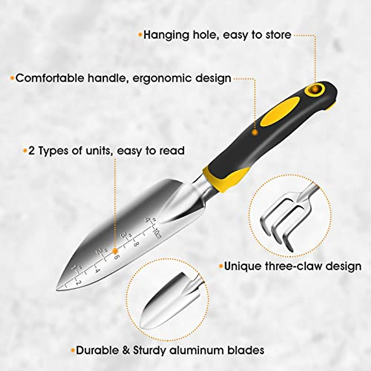 iPower 3Pcs Garden Tool Set, Heavy Duty Aluminum Gardening Kit Includes Hand Trowel, Transplant Trowel and Cultivator Hand Rake, Ergonomic Rubberized Non-Slip Handle
