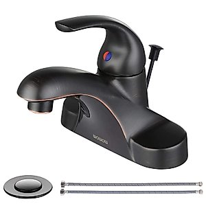 WOWOW Single Handle Commercial Bathroom Faucet Oiled Rubbed Bronze 4 inch Centerset Bathroom Basin Sink Faucets One Handle Vanity Faucets Basin Mixer Tap with Lift Rod Drain Assembly