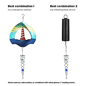 12 inch Gazing Ball Spiral Tail, Prefdo Stainless Steel Wind Spinner Stabilizer with 2 Glass Balls Prism and Hanging Swivel Hook for Outdoor Yard Garden Decoration(Royal Blue)