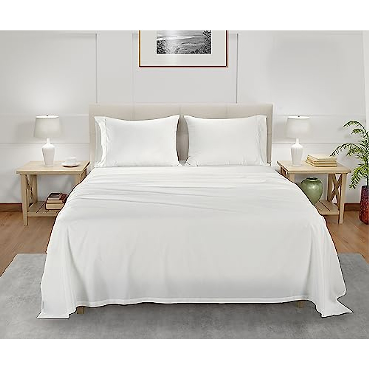 Cooling Sheets Queen Sheet Set, Tencel Lyocell Sheets for Queen Size Bed, 4PC Cooling Bed Sheets, Softer than Sheets Queen Size, Bedding Sets Queen, Eucalyptus Sheets Queen Size - White Sheets