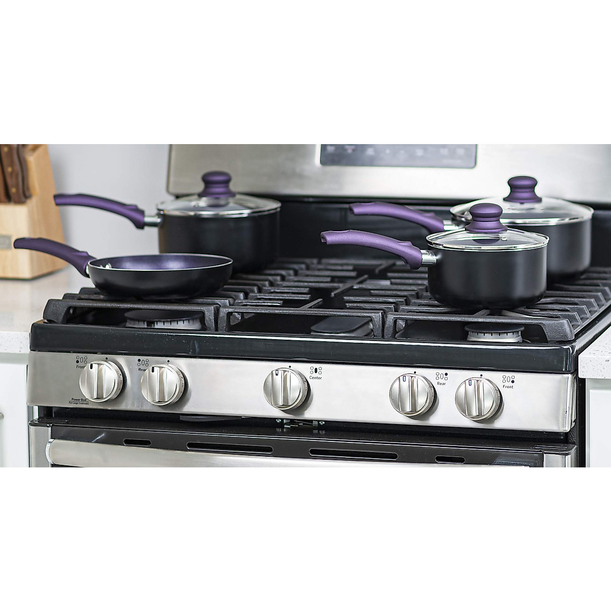 AHEIM Pots and Pans Set, Aluminum Nonstick Cookware Set, Fry Pans, Casserole with Lid, Sauce Pan, and Utensils, 11 Piece Cooking Set (Purple)