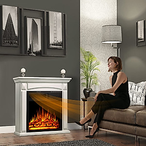 Antarctic Star Electric Fireplace with Mantel, Freestanding Wooden Frame Firebox, Adjustable Realistic 3D Flame, Remote Control, 750W-1500W, Ivory White…