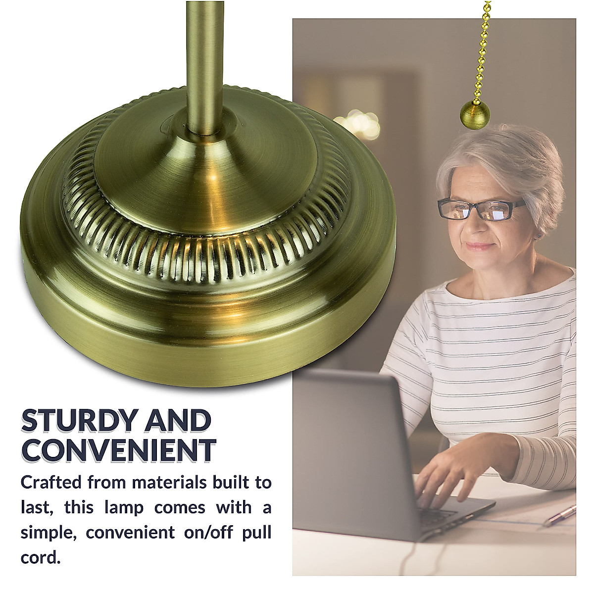 Newhouse Lighting Morgan Antique Green and Brass Glass and Metal Adjustable Energy-Efficient LED Classic Banker Lamp with 1 Free 3.5-Watt LED Bulb Included