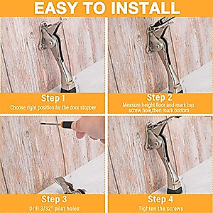 6 Pack Heavy Duty Door Stop 4 Inch Kickdown Metal Door Stopper Door Stoppers Wall Protector with Rubber Tip Easy to Install Adjustable Door Holder for Bottom of Door, Door Stops Replacements