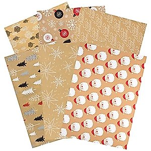 MAYPLUSS Christmas Wrapping Tissue Paper - 90 Sheets - Kraft Santa Design - 13.7 inch X 19.7 inch Per Sheet