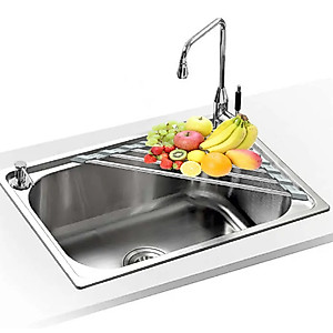 SHUYUE Triangle Dish Drying Rack for Sink Corner Roll Up Dish Drying Rack Folding Stainless Steel Multipurpose Over The Sink Corner Dish Drainer Mat for Kitchen (Grey)
