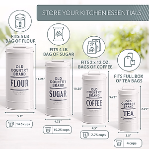 Barnyard Designs White Canister Set for Kitchen Decor | Farmhouse Style