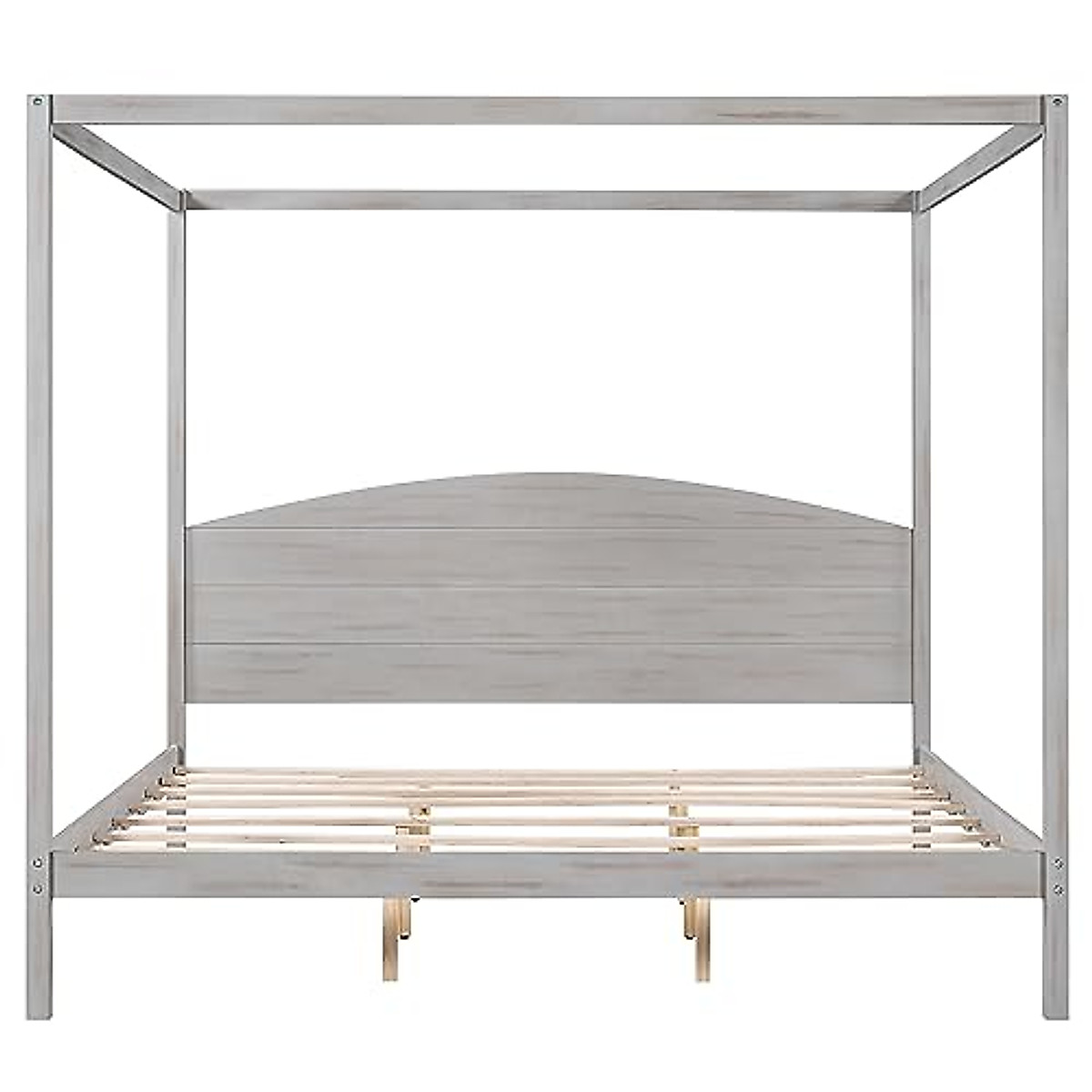 Rhomtree King Size Canopy Bed with Headboard, 4-Post Canopy Platform Bed Frame, Solid Wood King Bed Frame with Headboard and Support Legs for Kids Teens Adults, No Box Spring Needed(Grey Wash, King)