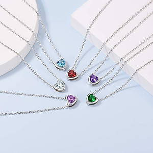 Suplight March Birthstone Necklace 925 Sterling Silver Small Blue Aquamarine Heart Necklace for Women
