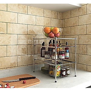 GEYUEYA Home 2-Tier Heavy Under Sink Organizer Cabinet Sliding Basket Drawer Expandable Shelf