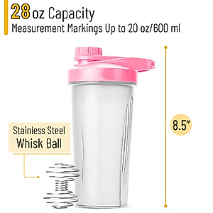 Mr. Pen- Shaker Bottles for Protein Mixes with Twist Cap, 28 oz, Pink Protein Shaker Bottle with Wire Whisk Ball, Mixer Bottle, Protein Shake Bottles, Protein Bottle, Protein Shake Bottle