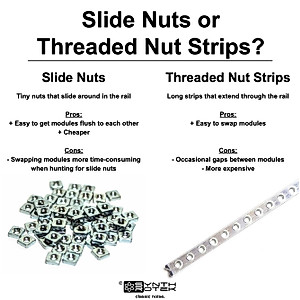 Synthrotek Eurorack Rails - 104HP, 3mm Threaded Nut Strips - Modular Case Hardware