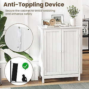 COSTWAY Bathroom Storage Cabinet, Freestanding Bathroom Organizers and Storage with Doors & Adjustable Shelf, Wooden Floor Cabinet for Home, Living Room, Entryway, Kitchen (White)