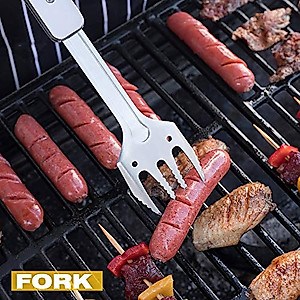 Roxon 4 in 1 Mini BBQ Barbecue Combo Tool Set with Spatula, Fork, Tongs and Bottle Opener for Hiking Camping (Grey)
