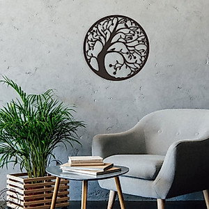 HSART Tree of Life Metal Wall Art, Tree of Life Logo, Black Decorative Tree Silhouette, Suitable for Living Room Bedroom Garden Wall Decoration, 35 * 35cm