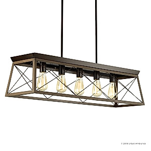 Urban Ambiance Luxury Industrial Chic Island/Linear Chandelier, Large Size: 9" H x 38" W, with Modern Farmhouse Style Elements, Olde Bronze Finish, UHP2126 from The Berkeley Collection
