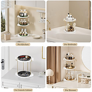 CVGETME 3 Tier Corner Bathroom Counter Organizer, 360 Rotating Makeup Organizers Tray, Countertop Cosmetic Skincare Perfume Storage Sink Shelf for Vanity Bathroom Kitchen (Grey)