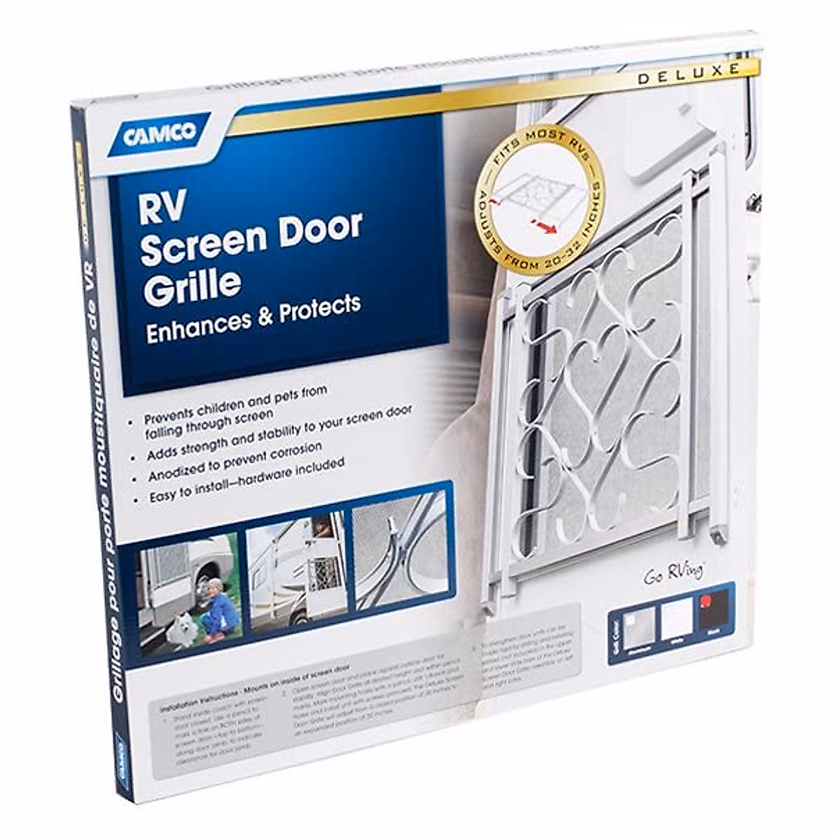 Camco Deluxe Aluminum RV Screen Door Grille | Adds a Sturdy Feel to the RV Door | Adjusts from 20-inches to 32-inches Wide | (43991)