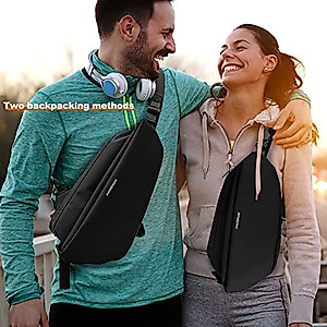 DREETINO Black Sling Bag for Women Men Waterproof Backpack for Travel Crossbody Chest Multipurpose Daypack