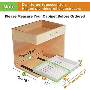 Pull out Cabinet Organizer, Expandable(11.7"-19.7") Heavy Duty Slide out Drawers Fixed with Adhesive Nano Film for Pots, Roll out Shelf Storage for Kitchen Base Cabinet Organization(White)