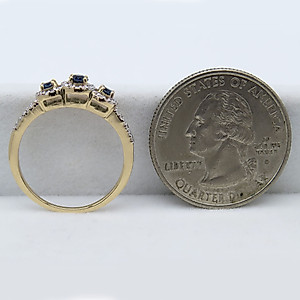 Dazzlingrock Collection Round Blue Sapphire & White Diamond 3 Stone Halo Engagement Ring for Women in 10K Yellow Gold, Size 10