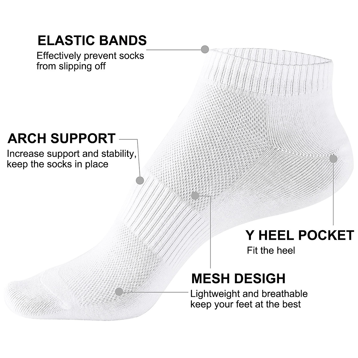 Cozi Foot 10 Pairs Women Ankle Socks Athletic Soft Low Cut Socks (Shoe Size: 5-8, C01-White)