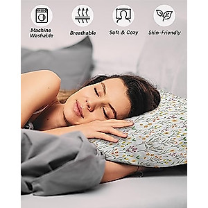 Flower Leaves Pillow Covers Standard Size Set of 2 Bed Pillow, Country Fall Winter Wild Floral Plant Herb Plush Soft Comfort for Hair/ Skin Cooling Pillowcases with Envelop Closure 20x26 Inches