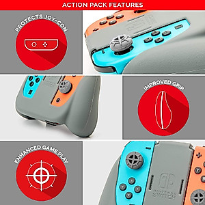 Officially Licensed Nintendo Switch Joy-Con Action Pack Grip and Thumb Buttons – Neon Blue Textured Silicone