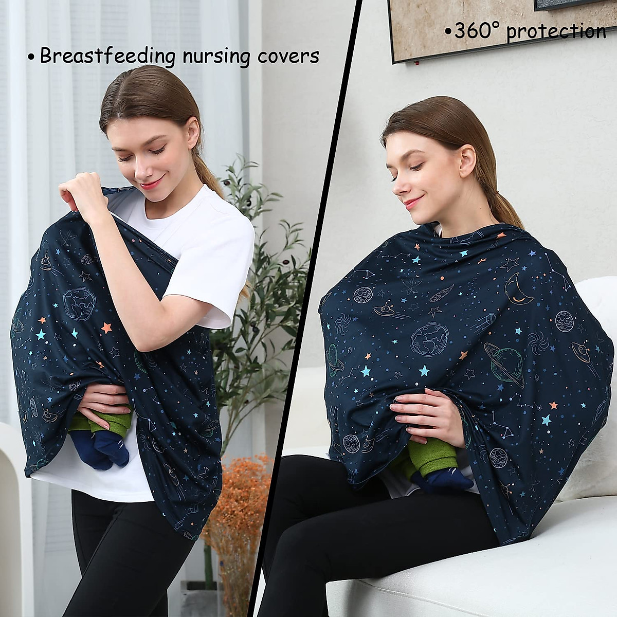 Car Seat Covers for Babies – Multi-use Breastfeeding Cover Carseat Canopy Cover, Infant Stroller Covers for Boys and Girls (Navy Blue Space)