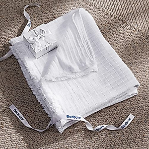 Bedsure 100% Cotton Muslin Blankets for Adults - Breathable and Lightweight Muslin Throw Blanket for All Seasons, White Soft Gauze Spring Blanket for Couch, Sofa, Bed (50x60 Inches)