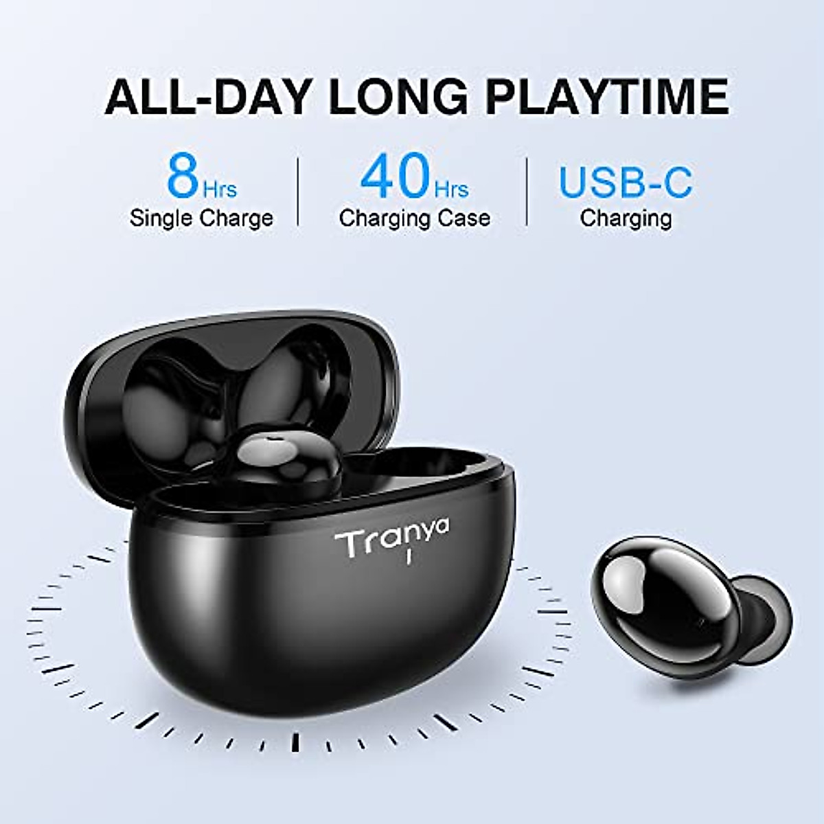 TRANYA T20 Wireless Earbuds, Bluetooth Earbuds with 48H Playtime, 4-Mic Design for Call, Wireless Headphones with Game Mode, IPX7 Waterproof Headphones for Sports, Touch Control