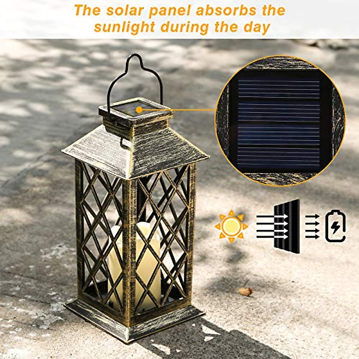 Solar Lantern, IMAGE Solar Outdoor Lantern Waterproof and Durable, led Flicking Flameless Candle Mission Lights, Solar Hanging Lights for Patio, Pathway, Yard and Festival Decoration Amber Yellow