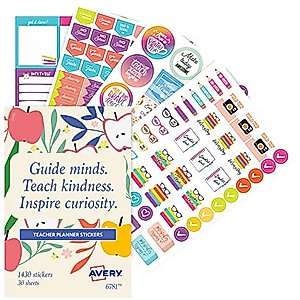 Avery Teacher Planner Stickers Pack, 30 Sheets of Teacher Planner Stickers, Set of 1,430 Stickers for Your Planner, Journal or Calendar (6781)