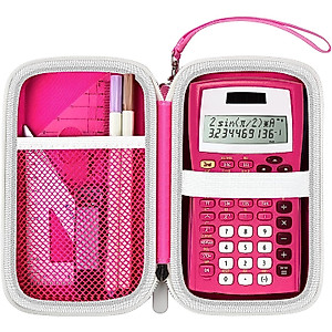 Case Only Compatible with Texas Instruments TI-30XIIS Scientific Calculator, Travel Office Calculators Storage Holder Bag with Extra Mesh Pocket for Pens, USB Cables and Accessories - Red
