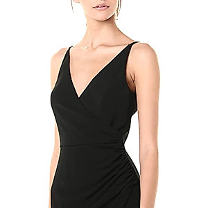 Dress the Population womens Jordan Plunging Drape Front Sleeveless Long Gown With Slit Dress, Black, Medium US