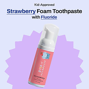 AutoBrush Kids Fluoride Foaming Toothpaste Strawberry Flavor for Electric or U-Shaped Toothbrush, SLS-Free, Training Toothpaste, Anti-Cavity, Travel Friendly (1 Pack)