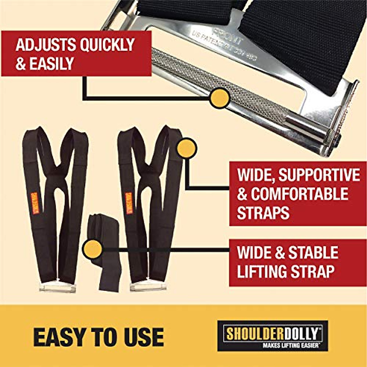 Shoulder Dolly Moving Straps - Lifting Strap for 2 Movers - Move, Lift, Carry, And Secure Furniture, Appliances, Heavy, Bulky Objects Safely, Efficiently, More Easily Like The Pros - Essential Moving Supplies - LD1000