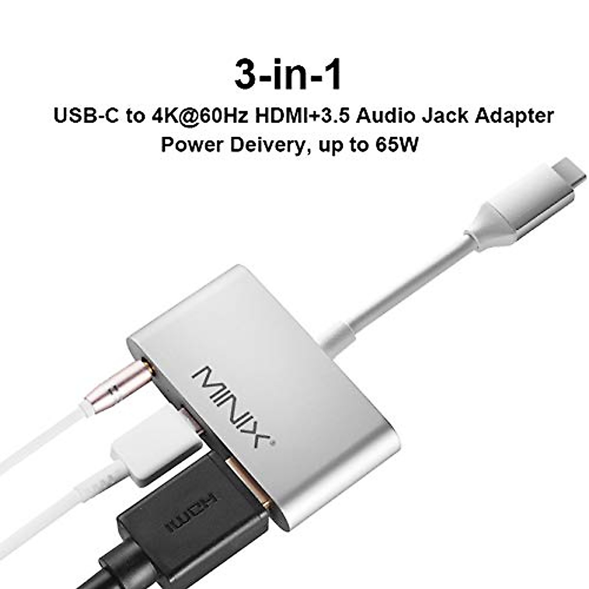 MINIX NEO C-HAGR, USB-C 3.5mm Audio Jack Adapte with to 4K @ 60Hz Display Output, Multi OS Support macOS, iPadOS, Android OS and Windows OS. Silver