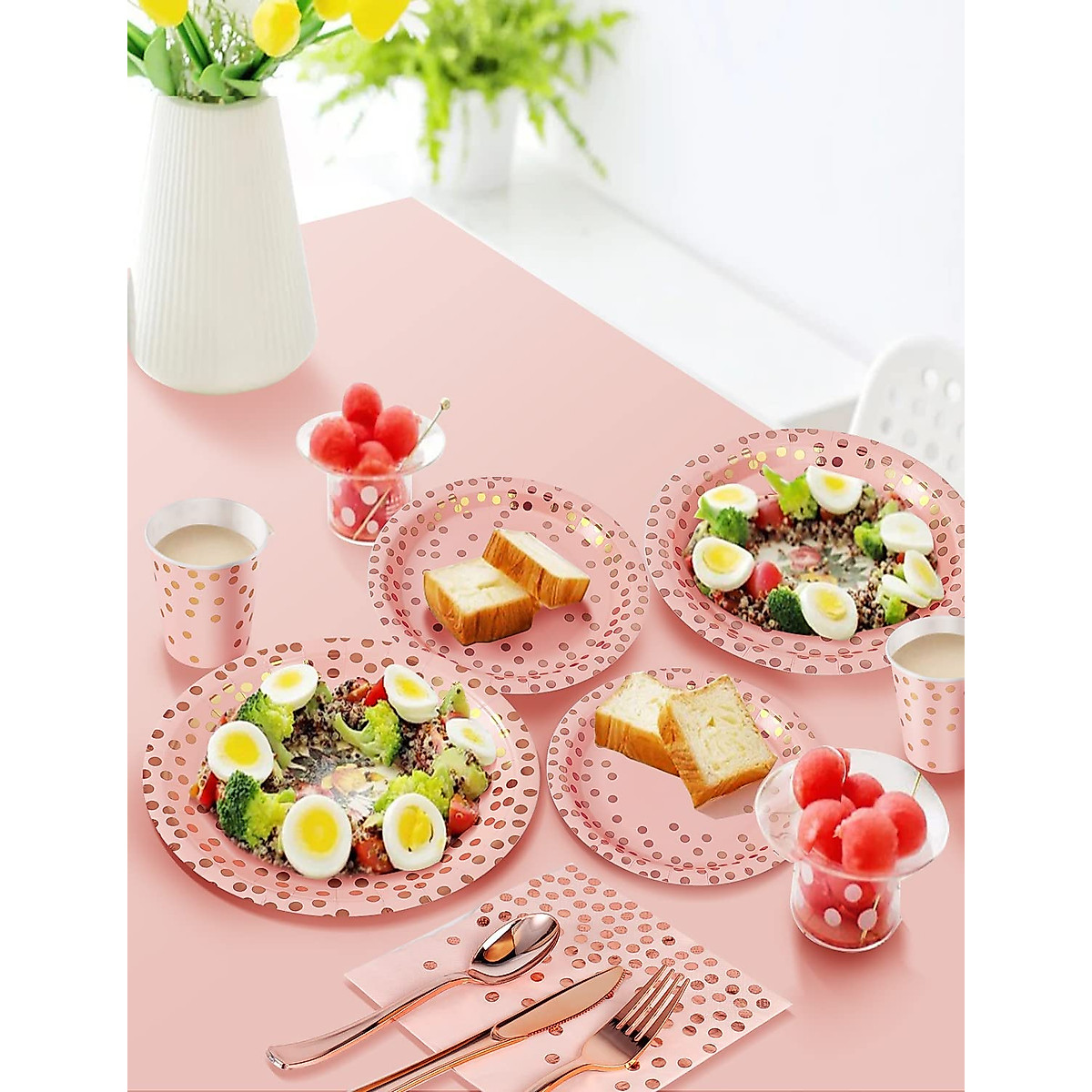 Nkaiso 141 Pieces Pink and Rose Gold Party Supplies, Party Dinnerware Sets Include Paper Plates Napkins Cups Silverware, for Wedding Bridal Shower Engagement Birthday Parties Decoration -20 Serves