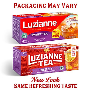 Luzianne Sweet Tea Bags, Family Size, 132 Tea Bags (6 Boxes of 22 Count Pack), Specially Blended for Iced Tea, Clear & Refreshing Home Brewed Southern Iced Tea