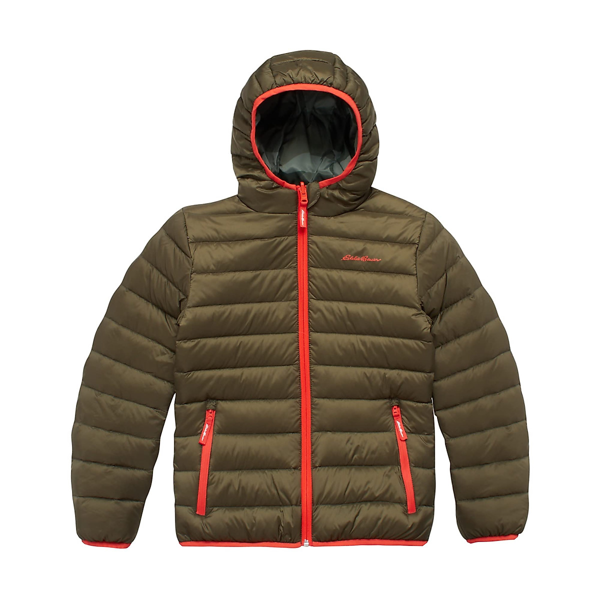 Eddie Bauer Kids' Reversible Jacket - Lightweight Waterproof Quilted Down Raincoat for Boys and Girls (3-20), Size 18-20, Olive