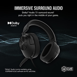 Corsair HS55 Surround Gaming Headset (Leatherette Memory Foam Ear Pads, Dolby Audio 7.1 Surround Sound on PC and Mac, Lightweight, Omni-Directional Microphone, Multi-Platform Compatibility) Carbon