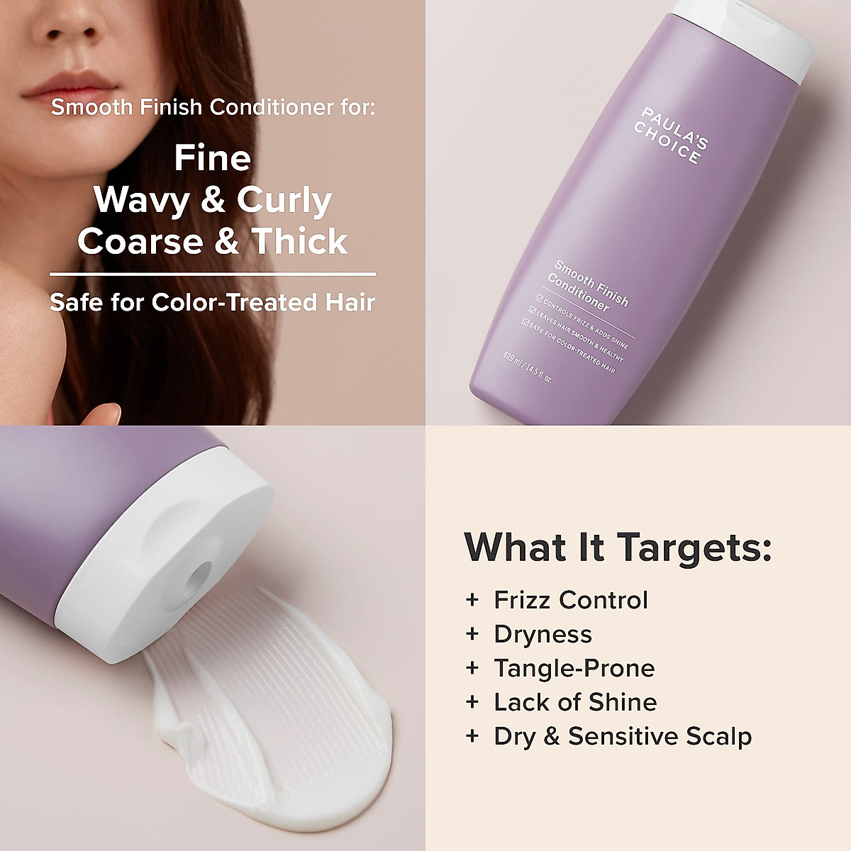 Paula's Choice Smooth Finish Conditioner, Fragrance Free, Safe for Color Treated Hair, 14.5 Ounce