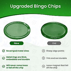 MR CHIPS Magnetic Bingo Chips with Metal Ring 3/4 Inch 200 Upgraded Pieces Green Transparent - Available in 7 Colors A Reusable Storage Bag