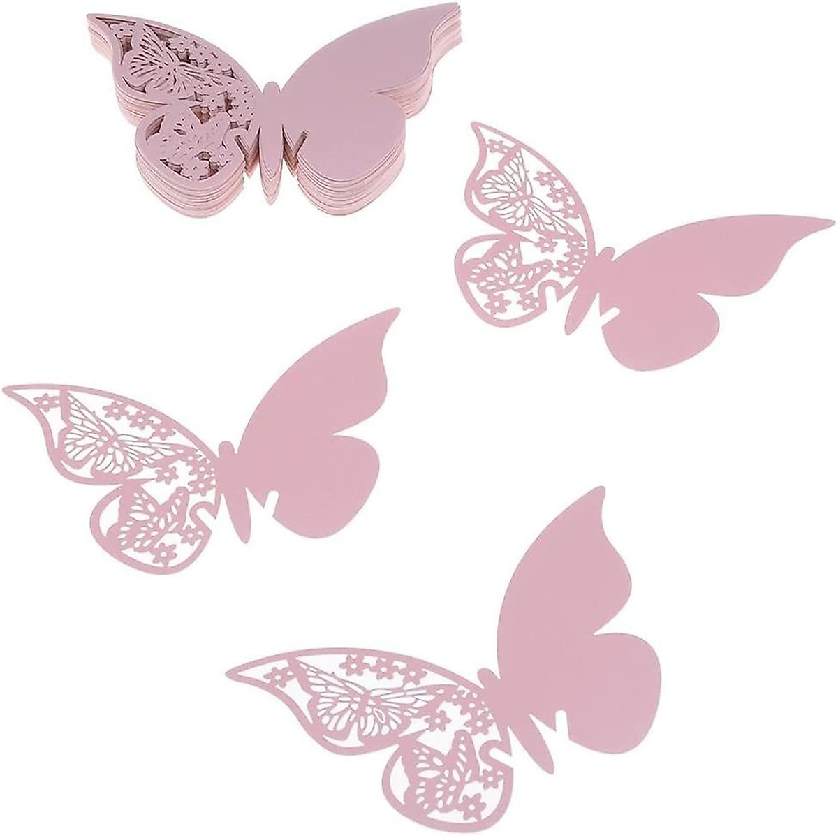 WarmShin 100 Pcs Butterfly Wine Glass Cards Name Place Cards Laser Cut Wine Cup Decoration Postcards Wedding Centerpieces Table Decoration (Pink&Purple)