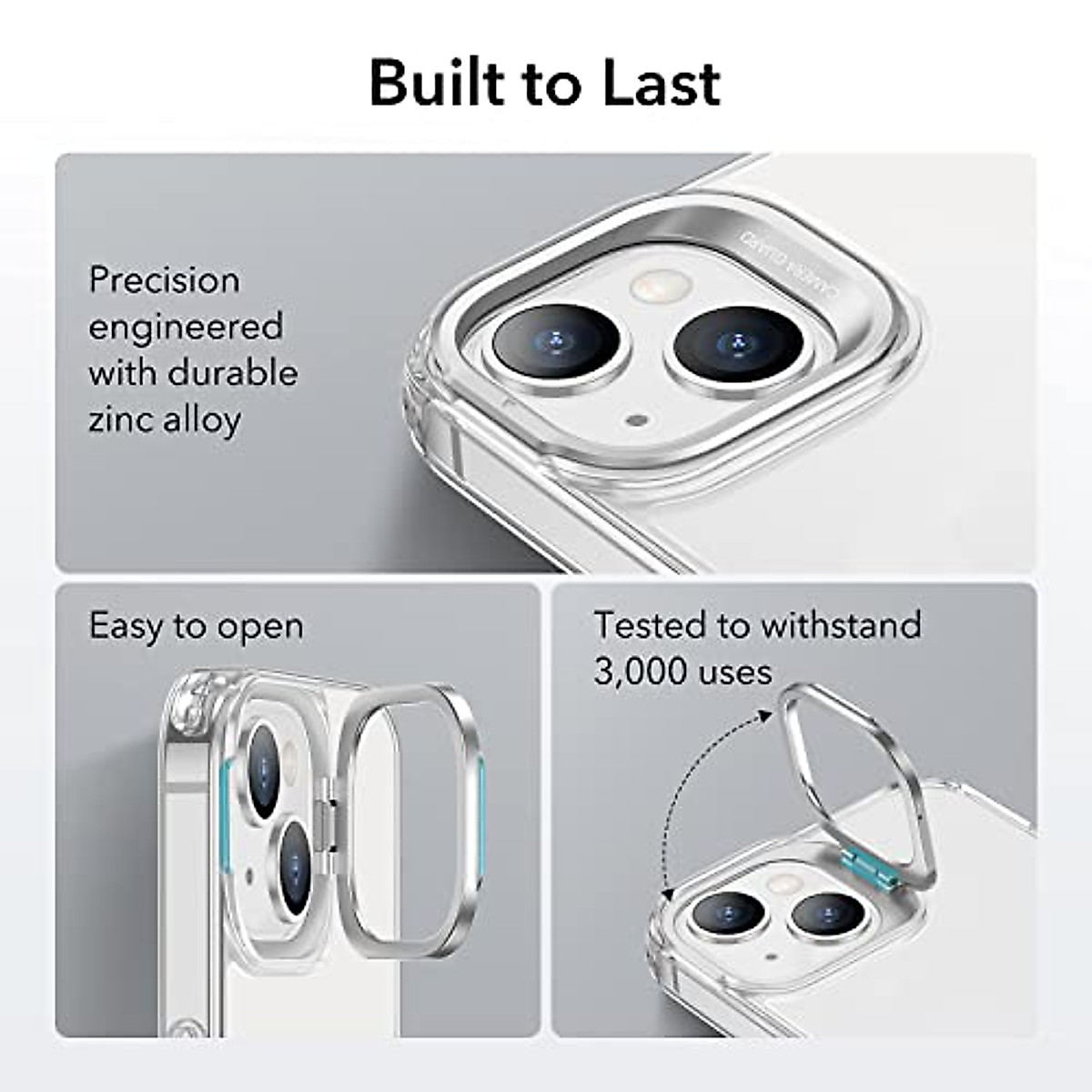 ESR Classic Kickstand Case Compatible with iPhone 14 and iPhone 13, Clear Case with Stand, Military-Grade Protection, Built-in Camera Ring Stand, Scratch-Resistant Acrylic Back, Clear